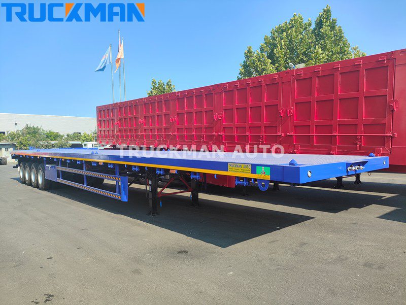 Factory 4 Axles 70 Tons Flat-bed Trailer For Bulk Goods Transportation